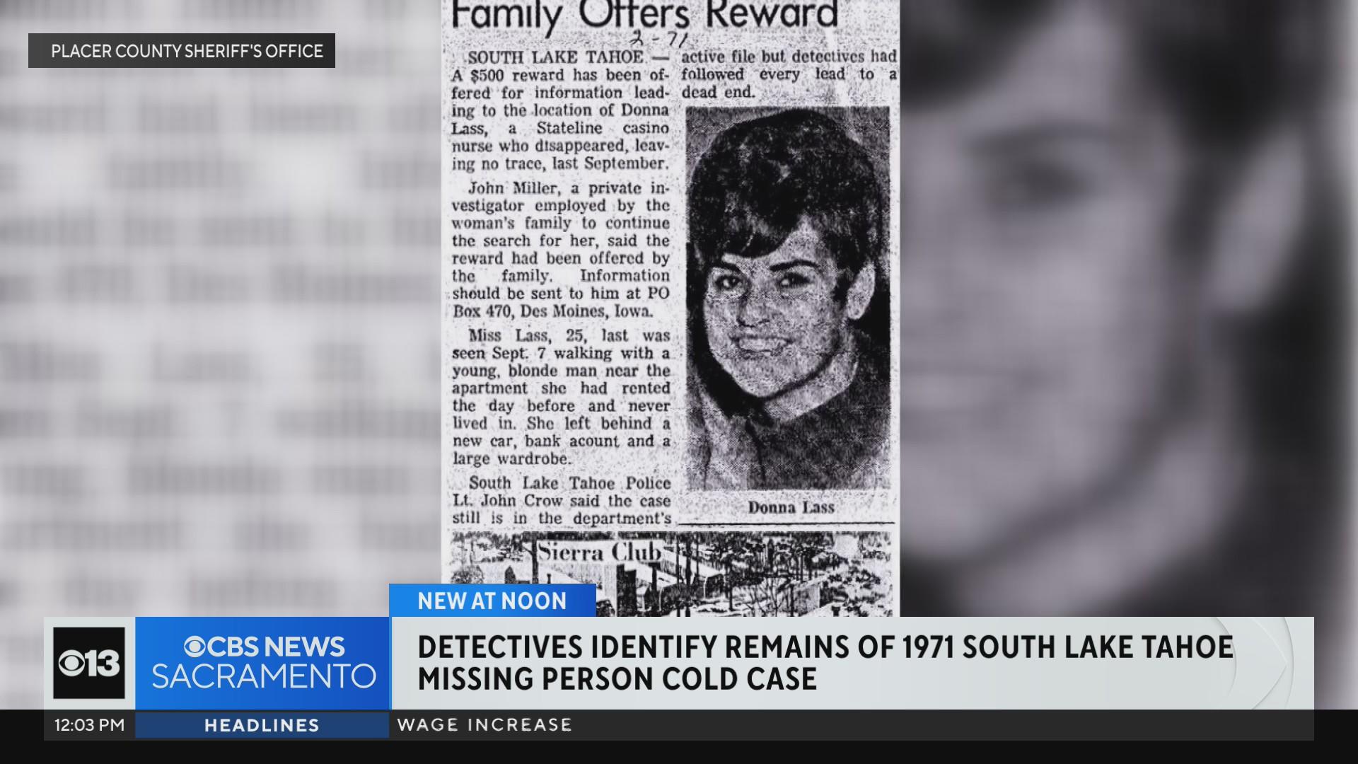 Detectives identify woman's remains from 1971 South Lake Tahoe missing person cold case - CBS ...