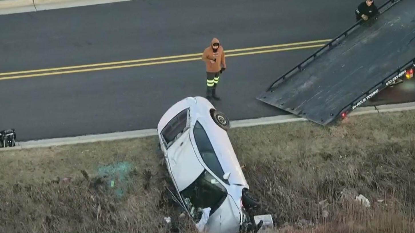 Car flips over in crash in west Chicago suburbs - CBS Chicago