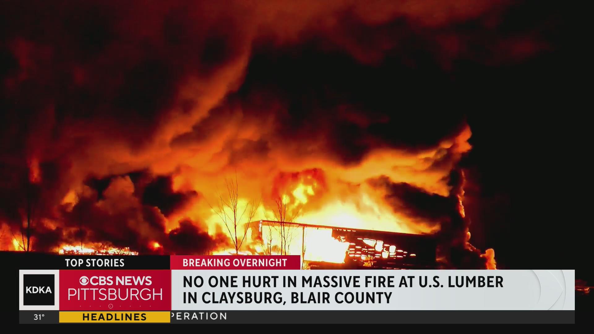 Massive fire breaks out at Blair County lumber yard - CBS Pittsburgh