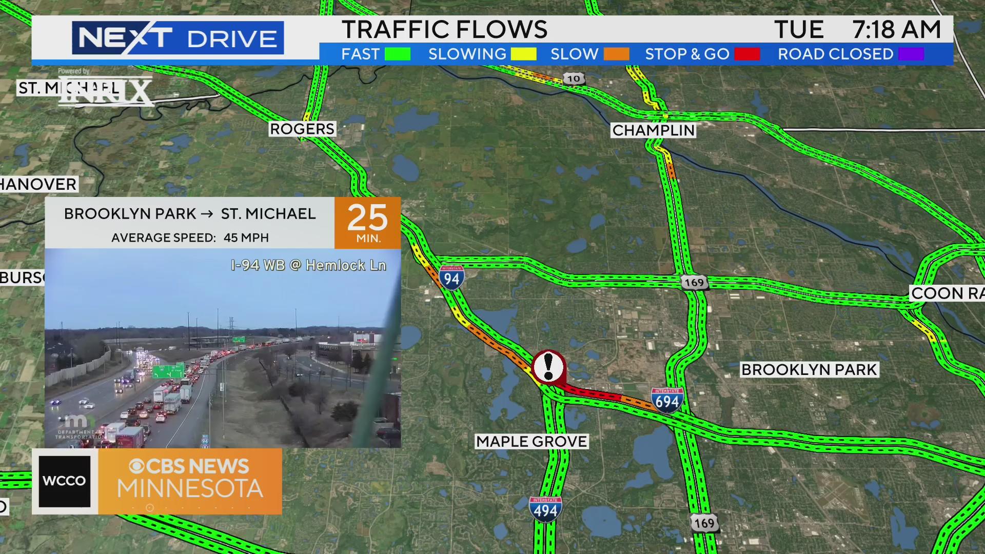 NEXT Drive: Crash causes backups on I-94 in Maple Grove - CBS Minnesota