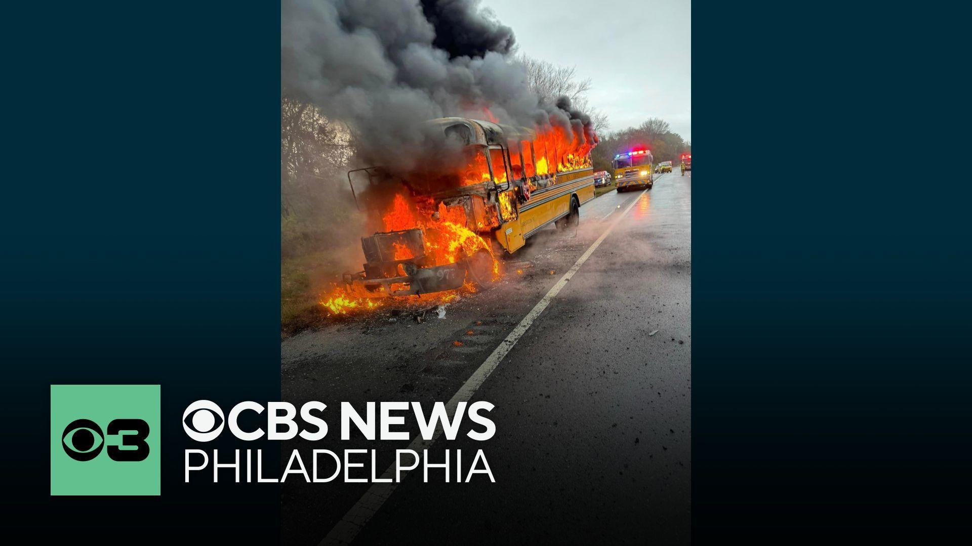 Video shows raging school bus fire on Garden State Parkway in South ...
