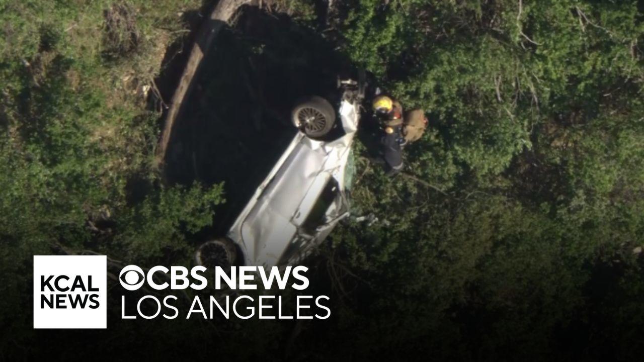 Car plunges 400 feet down cliff in Angeles National Forest - CBS Los ...