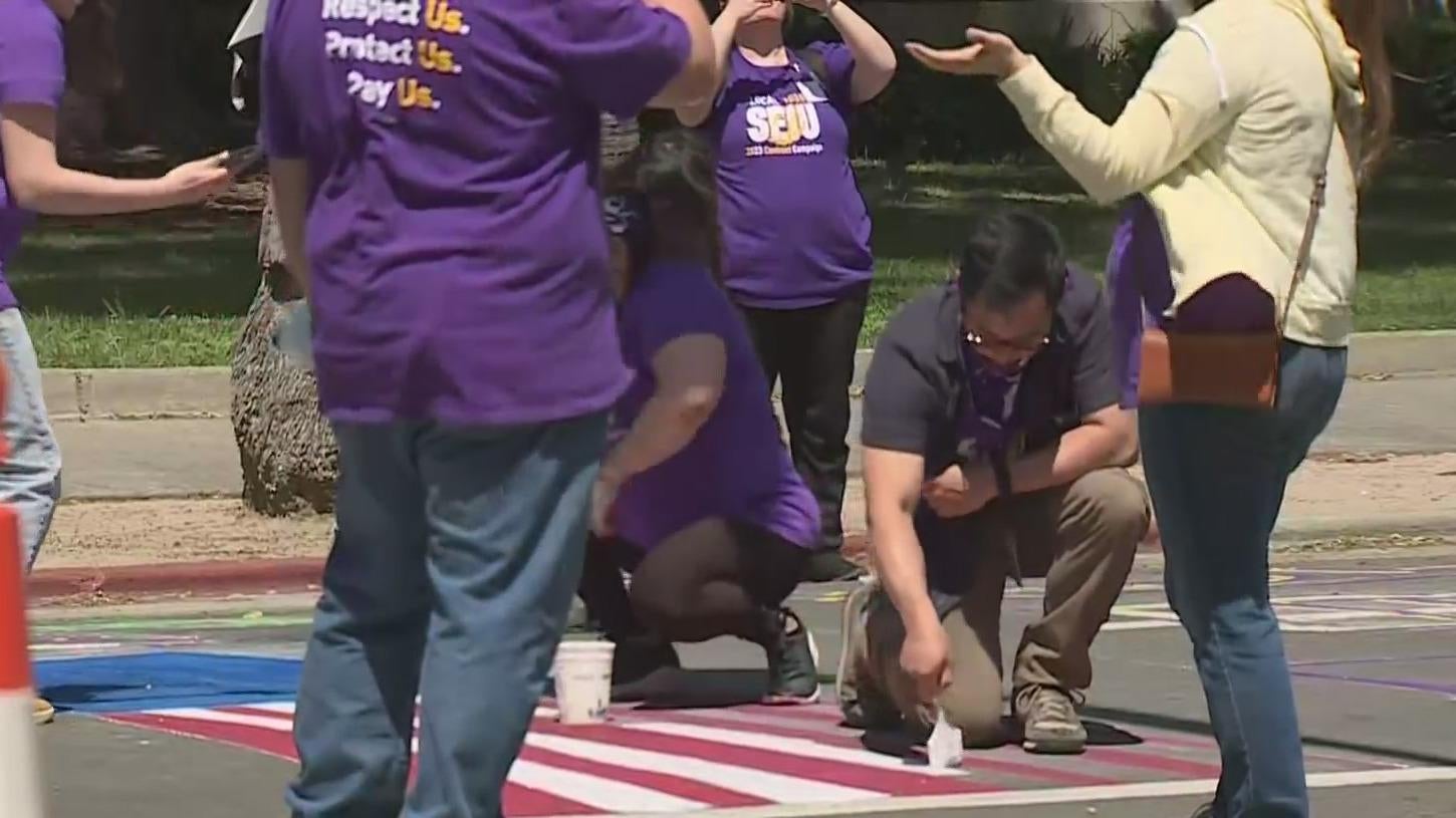 Labor groups paint street in unpermitted protest at California State ...