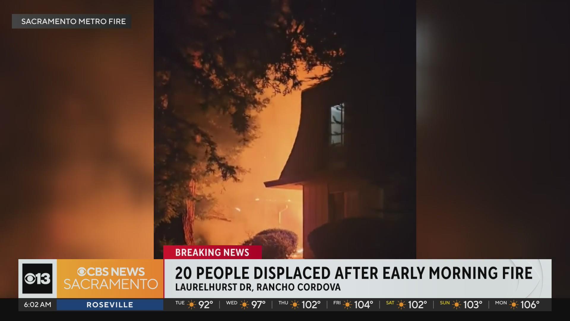 20 people displaced after fire at Rancho Cordova apartment complex - CBS Sacramento