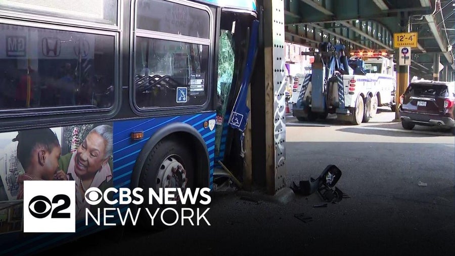 Video shows MTA bus crashing into subway pillar, injuring 13 in the ...