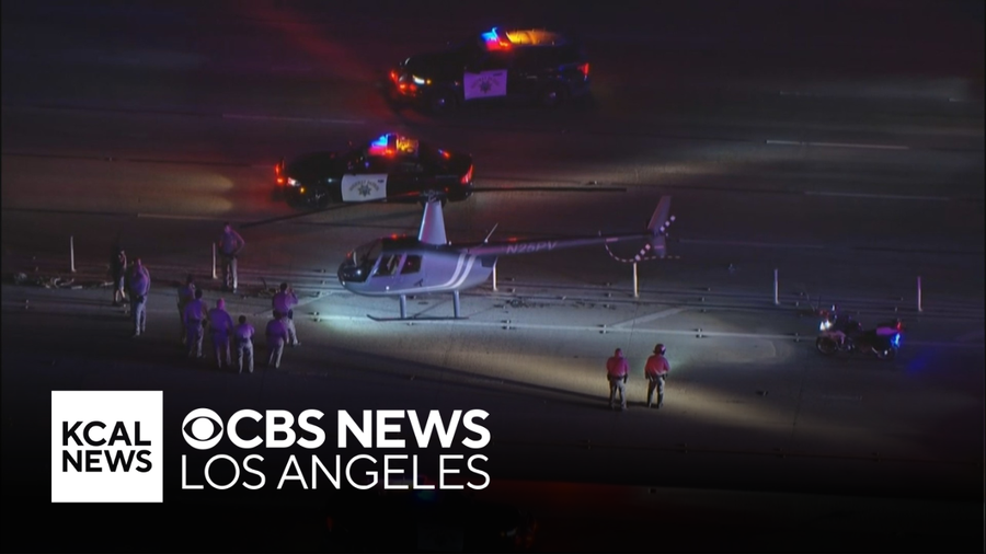 Helicopter lands on 110 Freeway in South Los Angeles - CBS Los Angeles