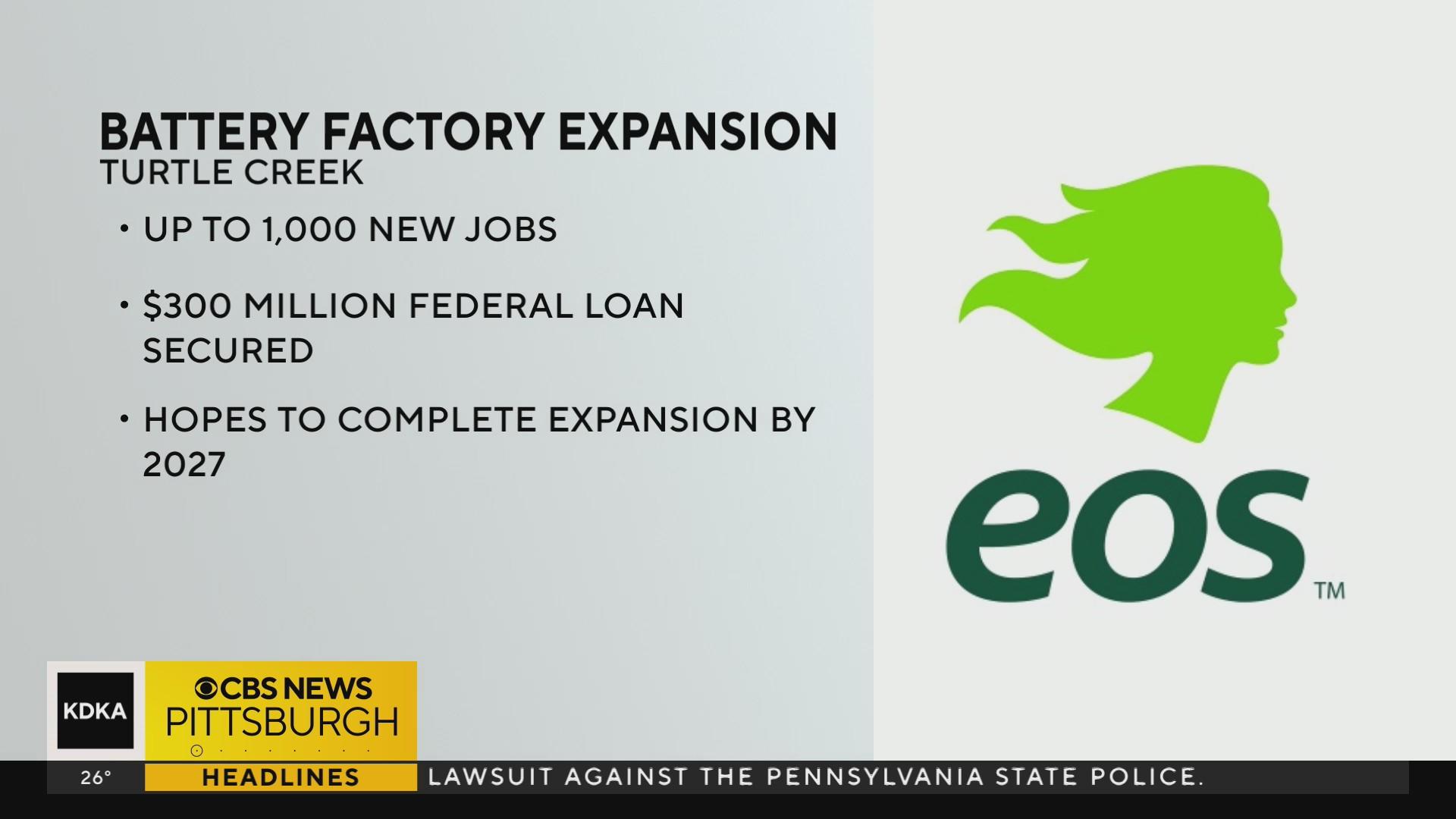 Eos Energy secures $300 million loan for Turtle Creek battery factory - CBS Pittsburgh