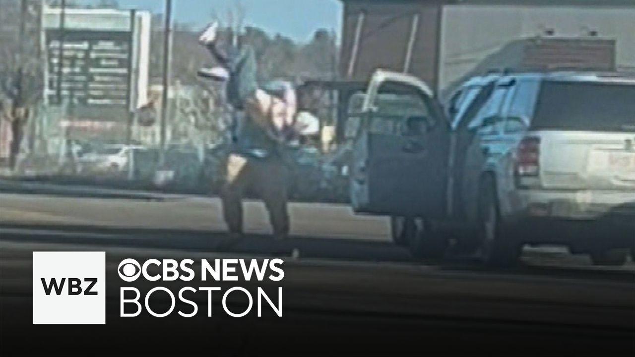 Video shows man body-slamming woman after apparent road rage incident in Massachusetts - CBS Boston