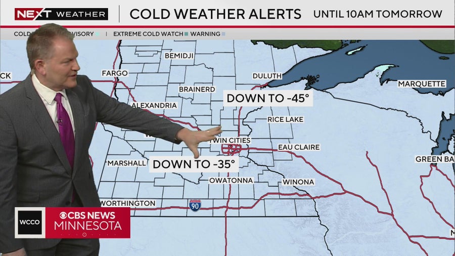 Highs below zero, extreme wind chills across Minnesota Monday - CBS ...
