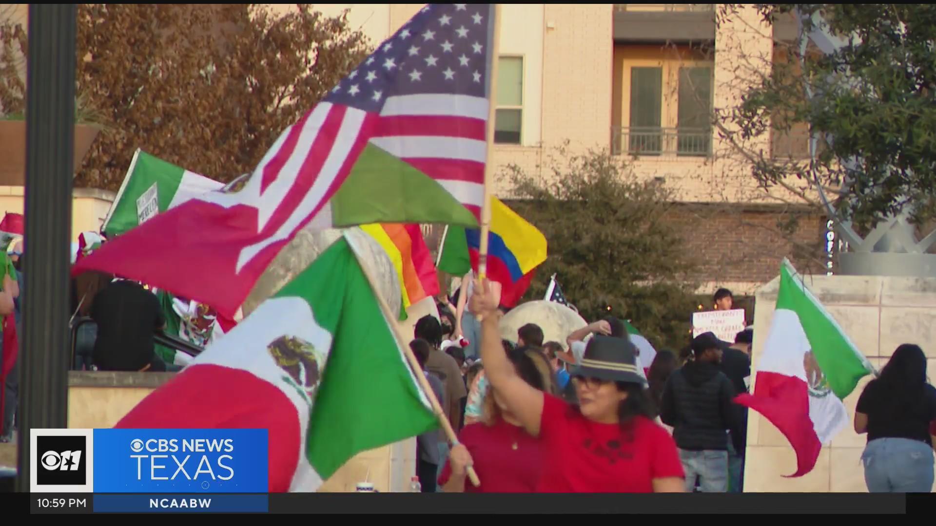 Hundreds rally against ICE raids at Arlington protest and rally - CBS Texas