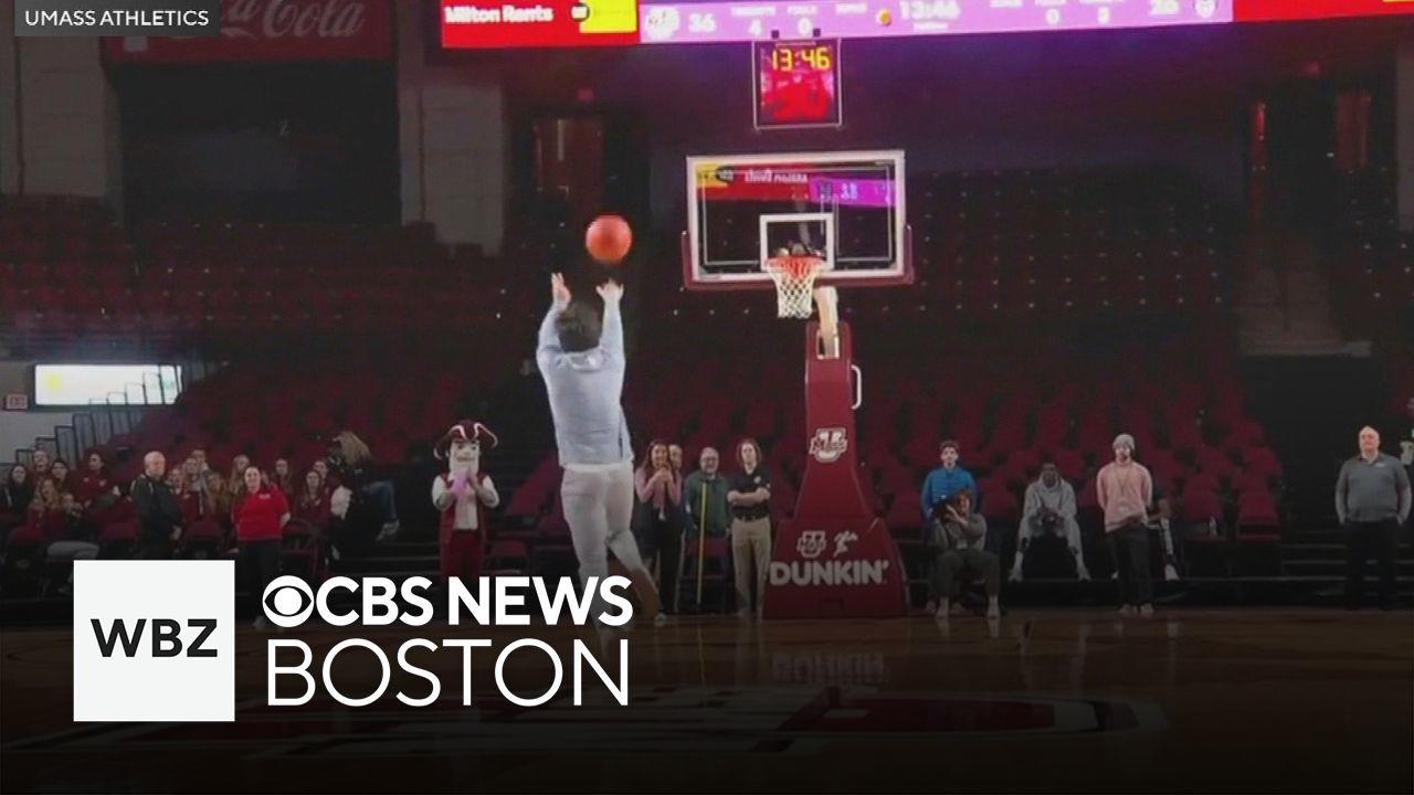 UMass student's half-court shot for $10,000 overturned by replay - CBS ...
