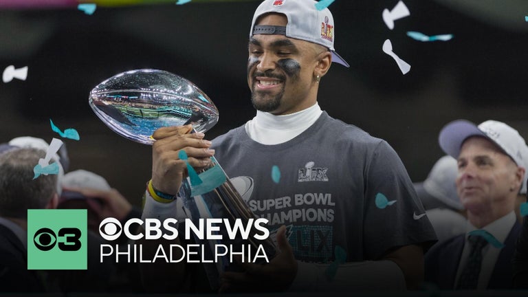 Jalen Hurts sports "Love, Hurts" hoodie during Eagles' Super Bowl 2025 ...