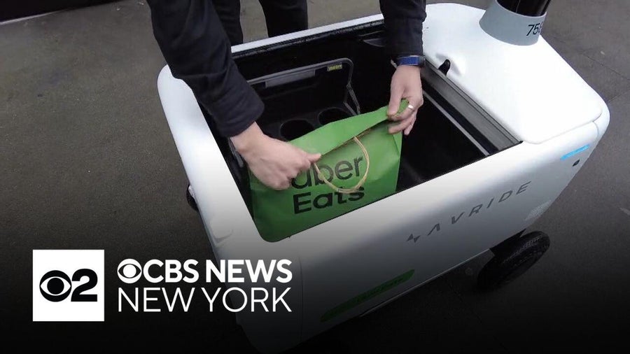 Uber Eats introduces delivery robots in Jersey City, New Jersey - CBS ...