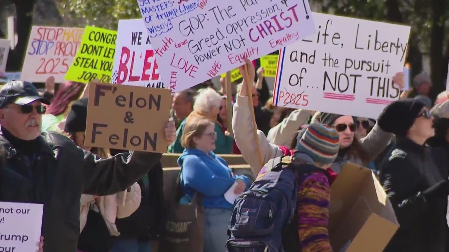 Dallas protesters slam President Trump, Elon Musk and DOGE for cutting ...