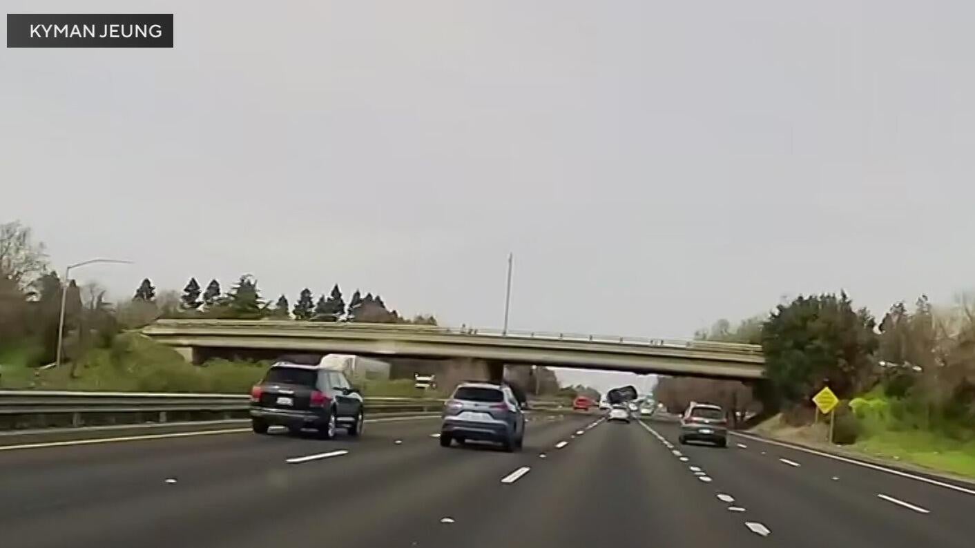 Dashcam video captures car crashing off Sacramento overpass onto ...