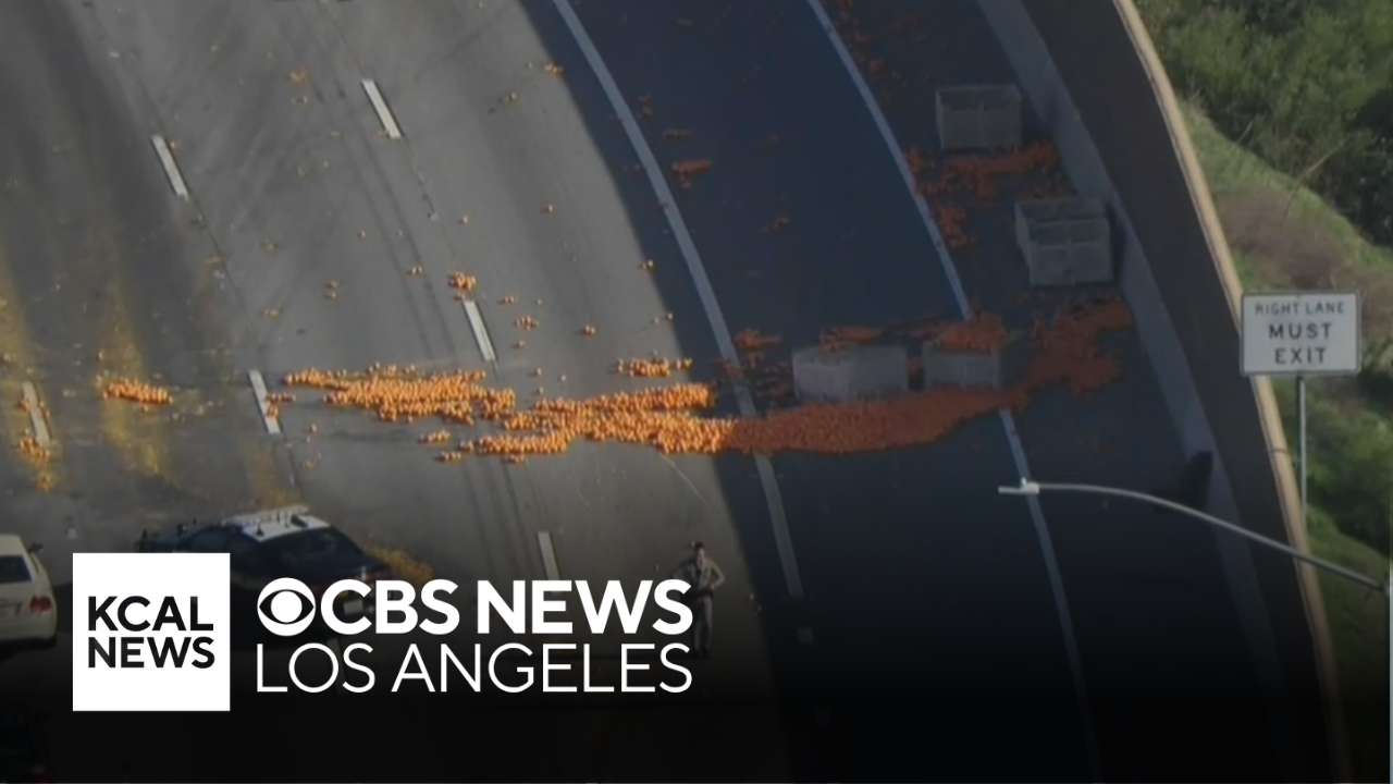 Crates full of oranges spill across 101 Freeway near Universal Studios ...
