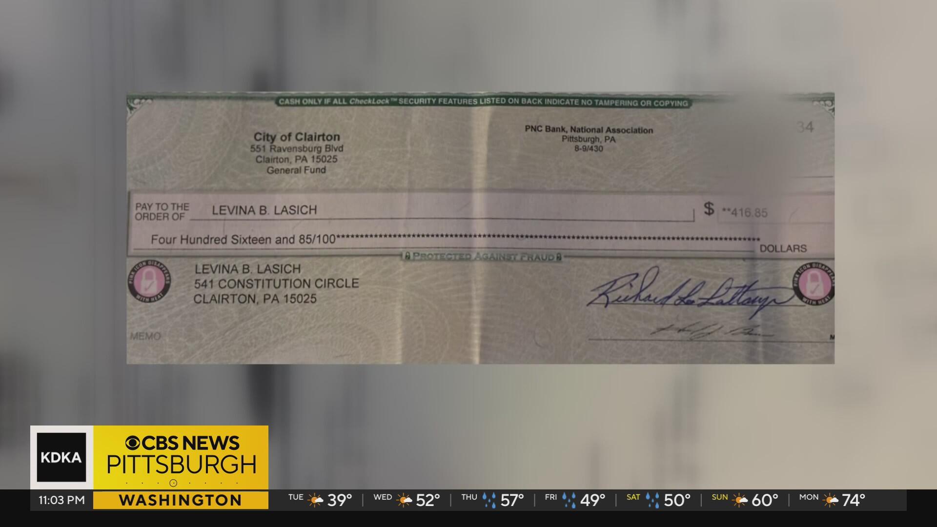 Check controversy surrounds Clairton city council meeting - CBS Pittsburgh