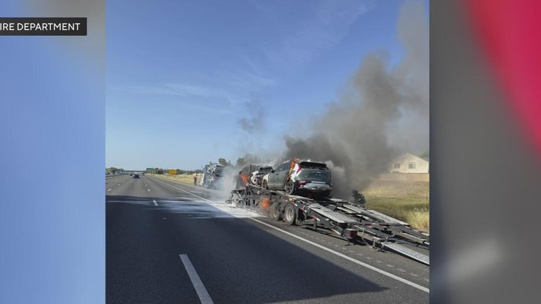 Semi-truck trailer fire destroys 2 cars being hauled on Elk Grove ...