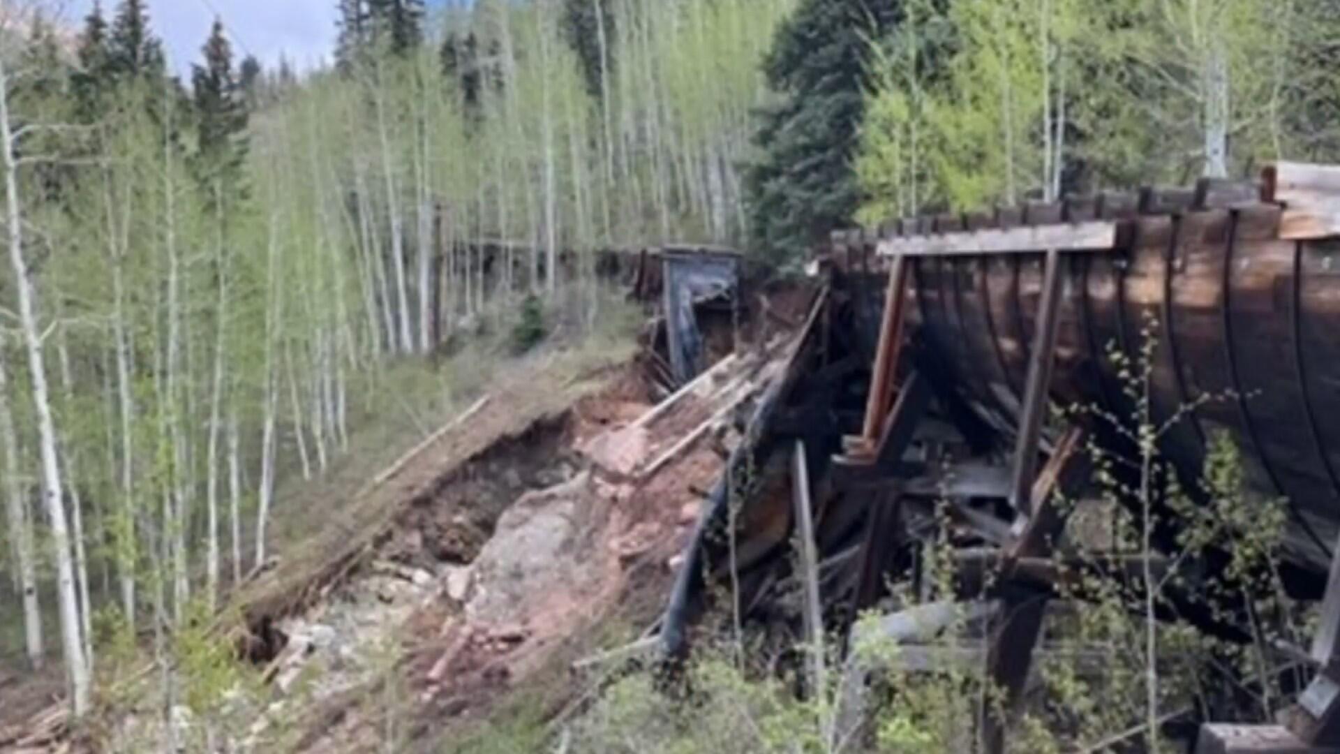 Historic Colorado flume collapses, causes landslide - CBS Colorado