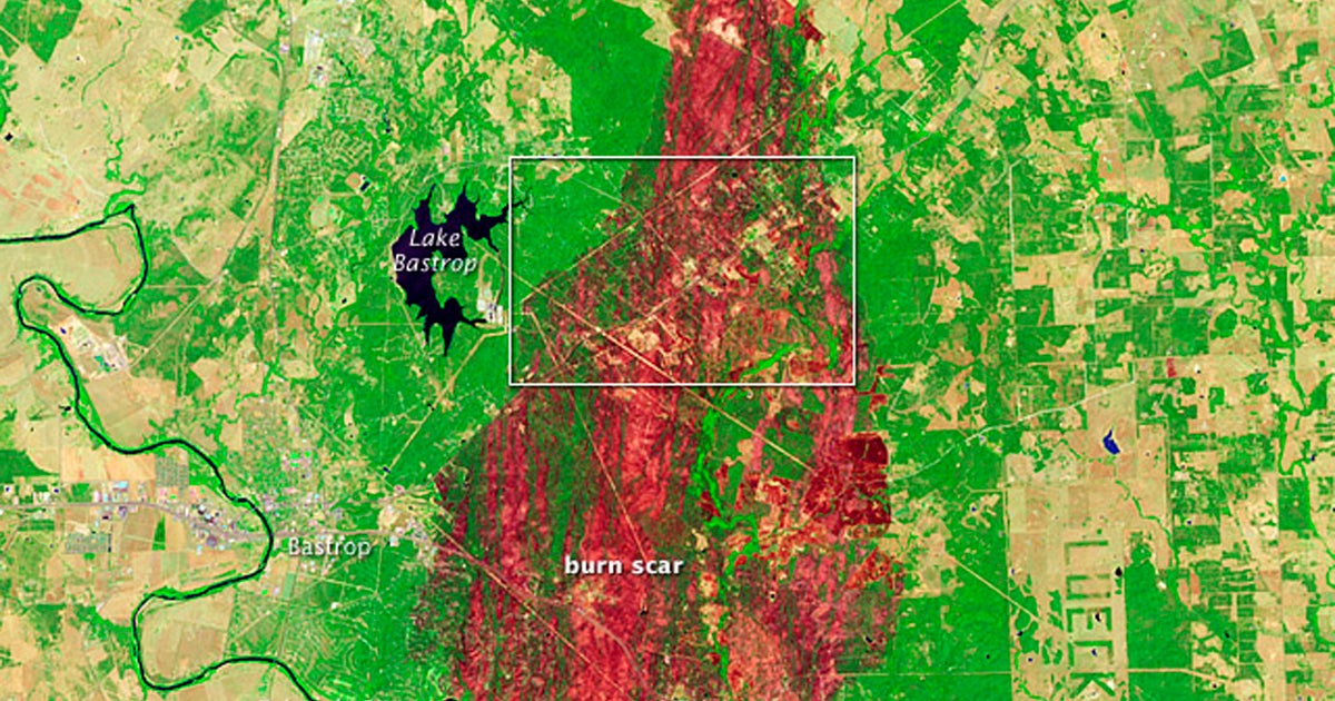 Texas wildfire devastation imaged by satellite - CBS News