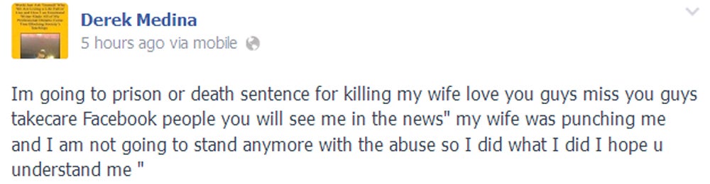 Derek Medina Update: Confessed "Facebook wife-killer" claimed to head ...