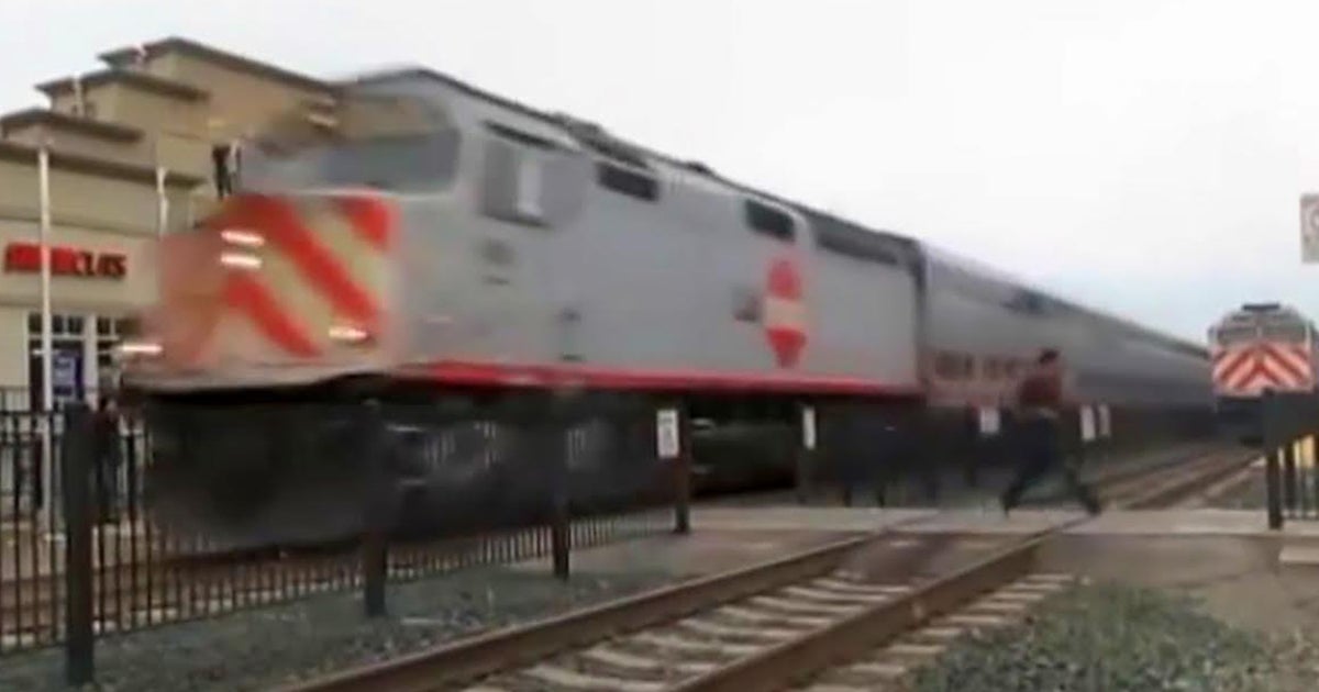 Heart-stopping near miss with train in California caught on video - CBS ...
