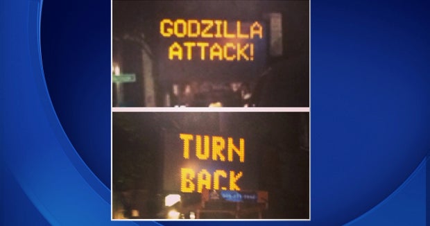 "Godzilla Attack!" S.F. traffic sign hacked to warn drivers - CBS News