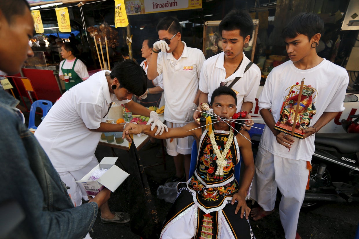 Bizarre piercings at Phuket Vegetarian Festival