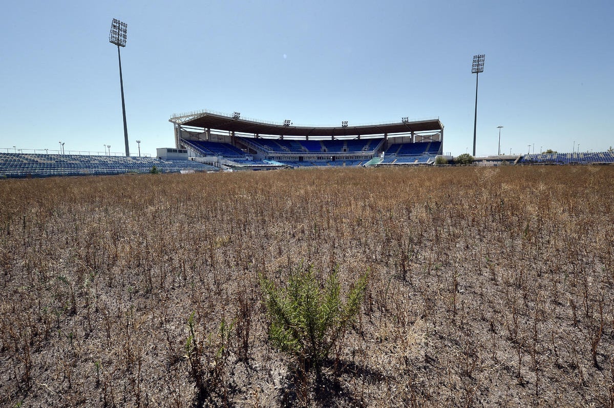 Abandoned stadiums and crumbling arenas