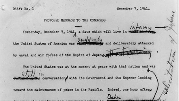 "Day of Infamy" FDR speech 1st draft goes on display in New York - CBS News