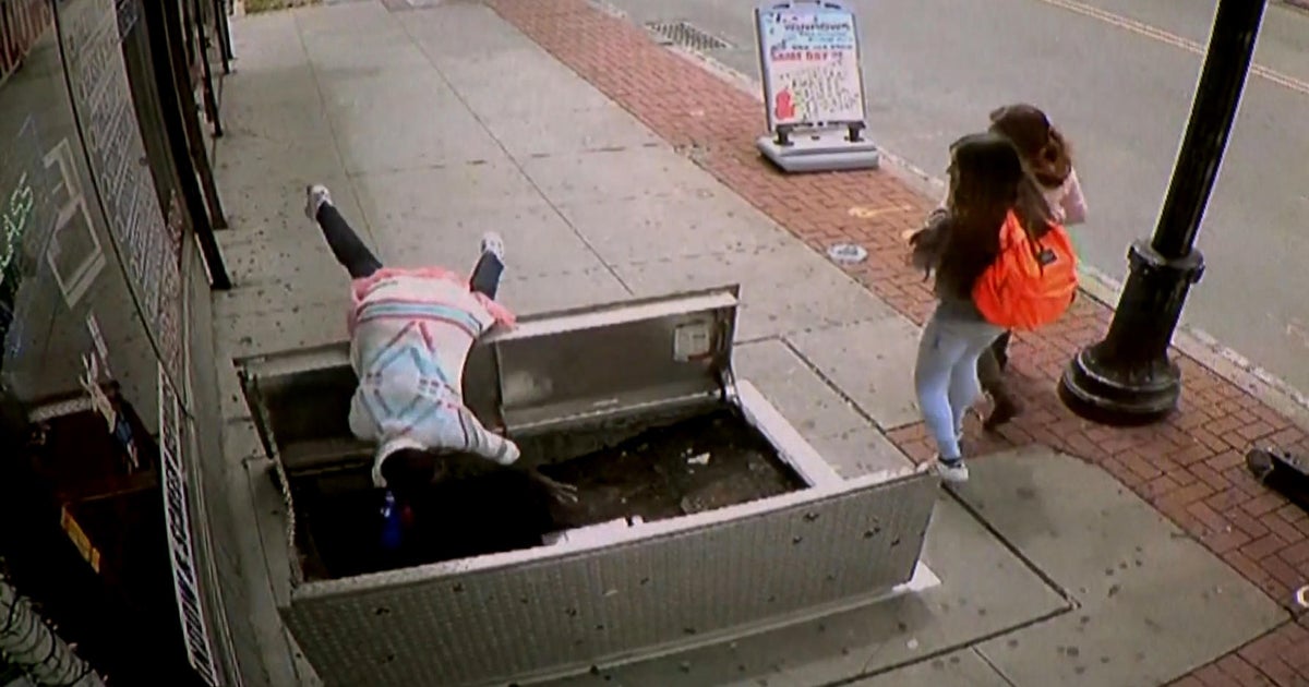 Woman distracted by cellphone plunges down open cellar door - CBS News