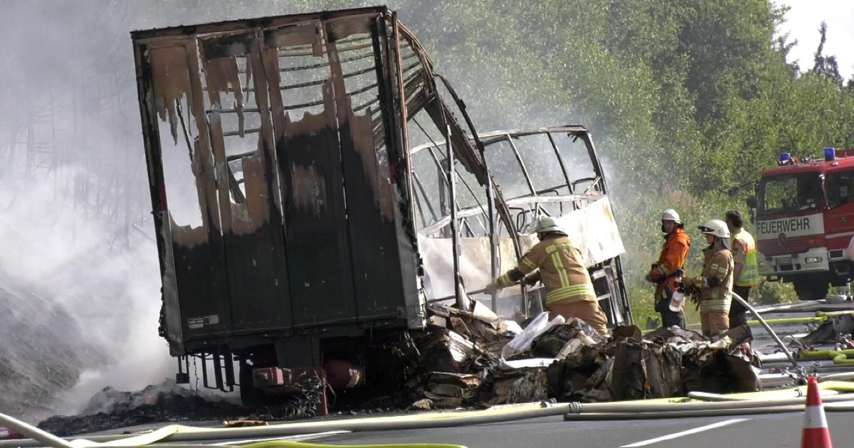 Germany bus crashes into truck causing deadly fire in Bavaria - CBS News