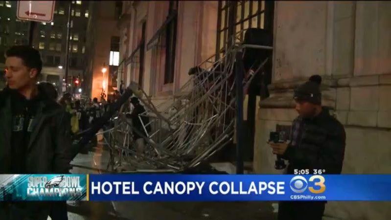 Super Bowl post-game celebrations: Ritz Carlton awning collapses as ...