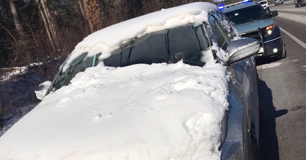 PHOTO: State Police Pull Over Car Covered In Snow, Ice - CBS Boston
