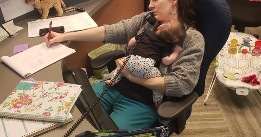 'She Makes It Look Easy': Picture Of Mom Caring For Baby At Work Goes ...