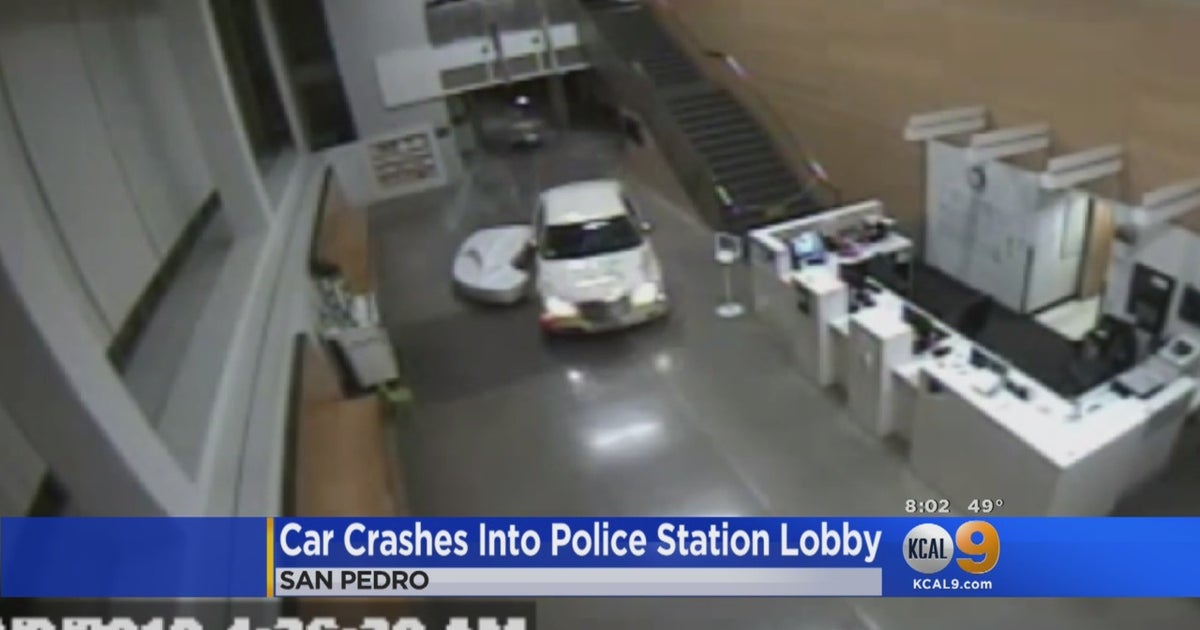 Driver Crashes Into Lobby Of LAPD Station, Caught On Tape - CBS Los Angeles