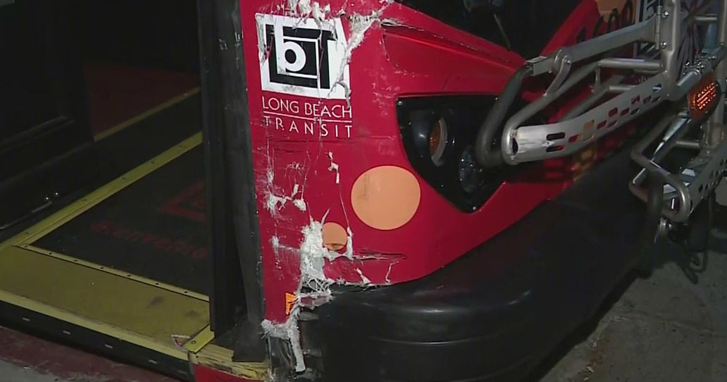 Long Beach Transit Bus Sideswipes 13 Parked Cars - CBS Los Angeles