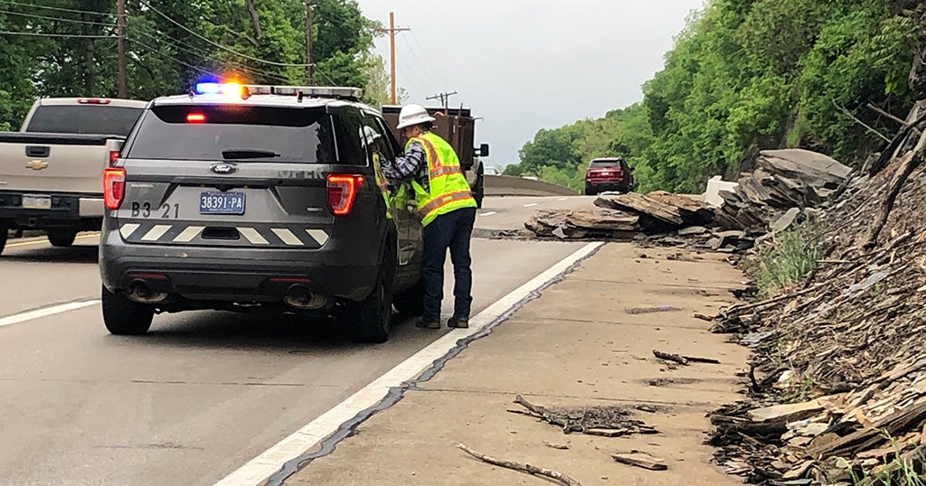 Landslide Brings Rocks Debris Down Onto Kilbuck Twp Road Cbs Pittsburgh
