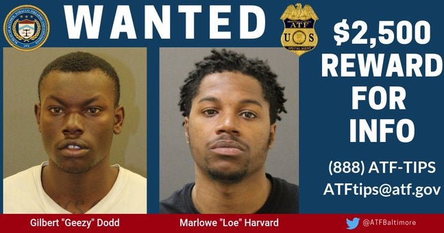 ATF Looking For 2 Baltimore Fugitives, Offers $2,500 Reward For Info ...