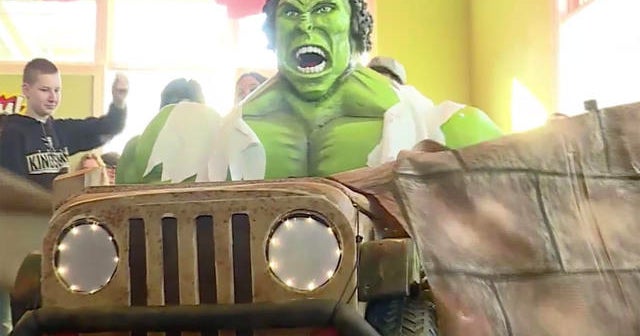Volunteers build mobile "Hulk" Halloween costume for boy in wheelchair ...