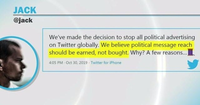 Twitter will ban all political ads ahead of the 2020 election - CBS News