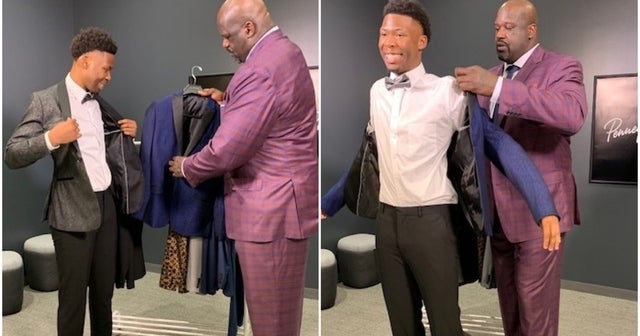 Shaq helps tall teen get a suit for prom - CBS News