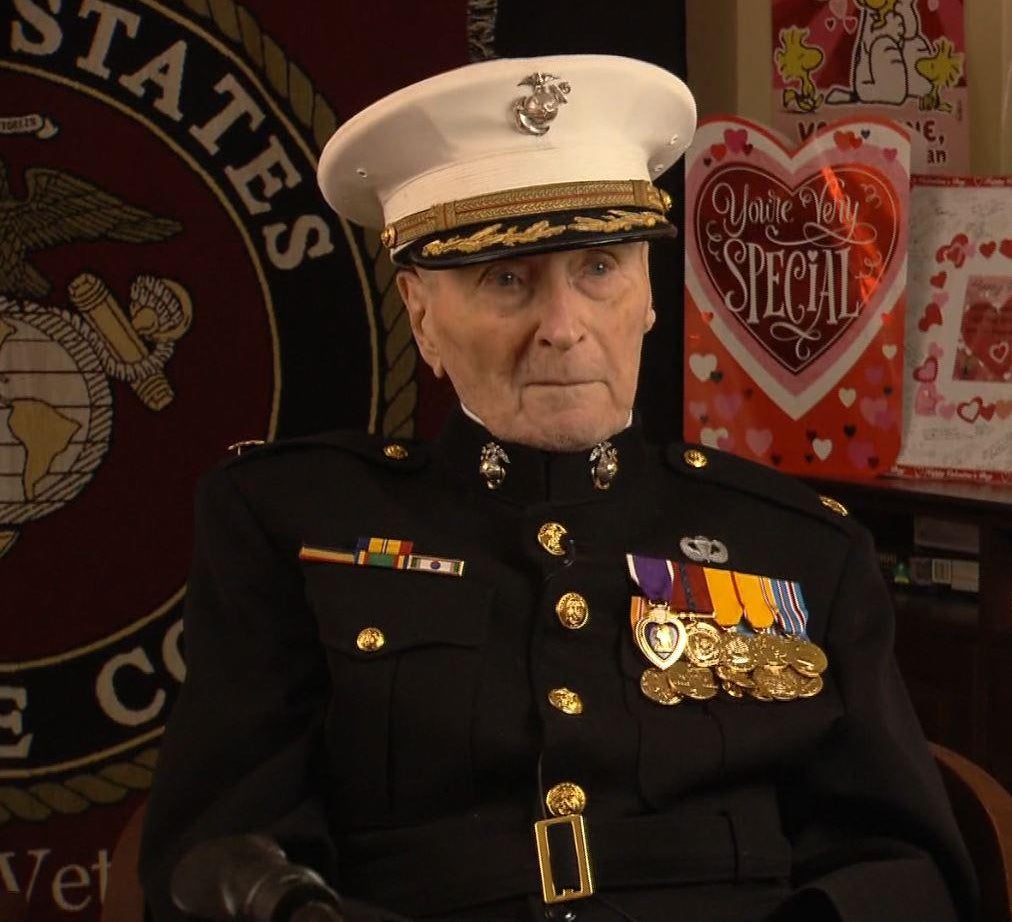 104-year-old Marine Bill White surprised with thousands of Valentine's ...