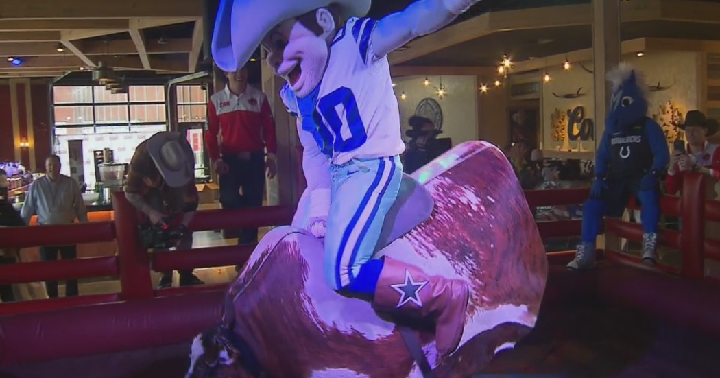 DFW Sports Mascots Go Mechanical Bull Riding To Promote The Real Thing ...