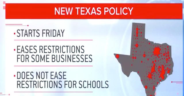 Texas to reopen businesses at 25% capacity Friday - CBS News