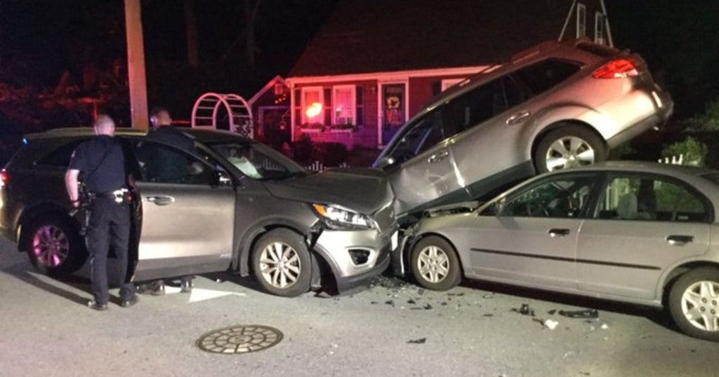 Car Lands In 'Precarious Position' After Reading Crash - CBS Boston