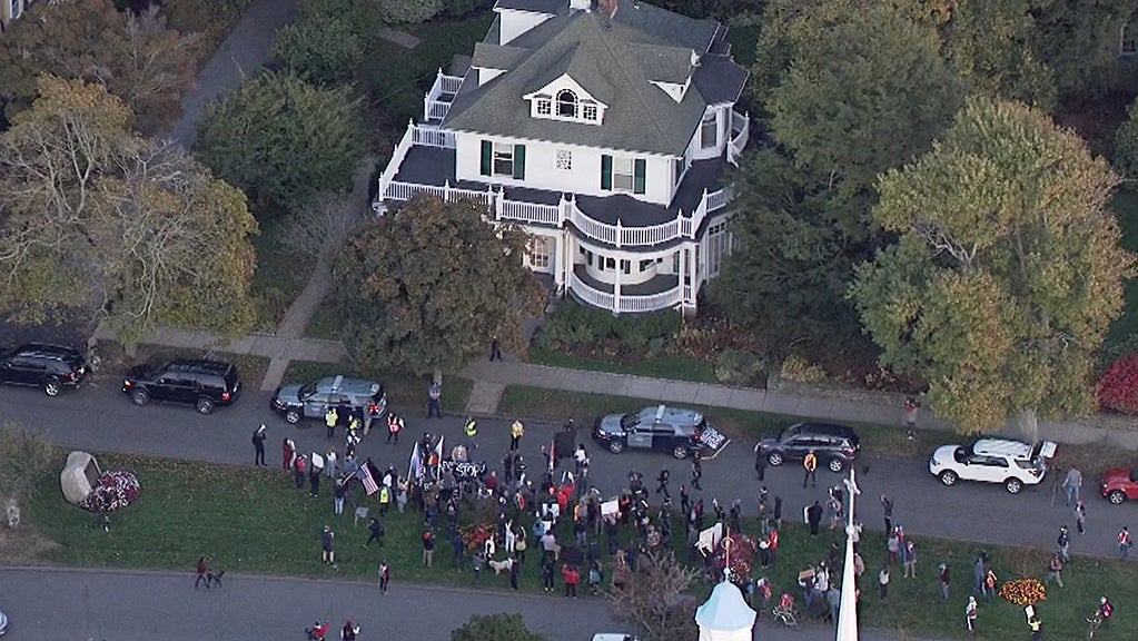 Protesters Gather Outside Gov. Baker's Home To Call For COVID-Related ... Protesters Gather Outside Gov. Baker's Home To Call For COVID-Related ...