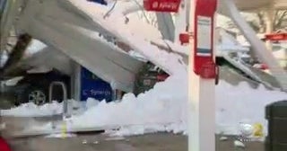 Gas Station Canopy With Snow Collapses, Crushing 3 Cars - CBS Chicago