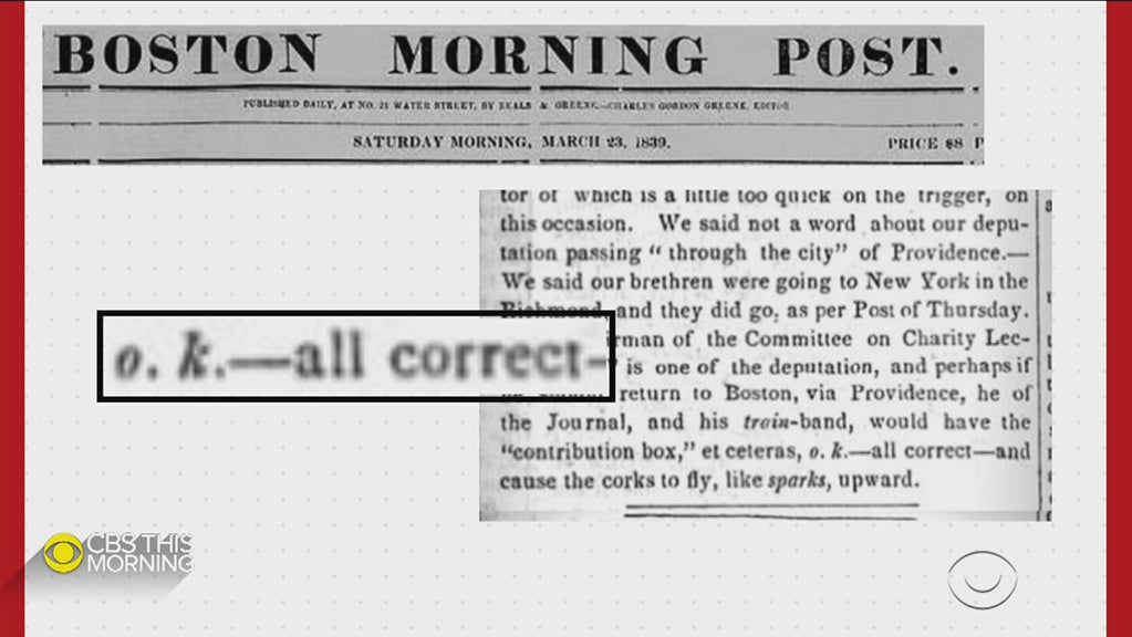 'O.K.' Abbreviation Started In Boston 182 Years Ago - CBS Boston