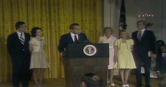 Richard Nixon thanks his staff in his last speech before leaving office ...